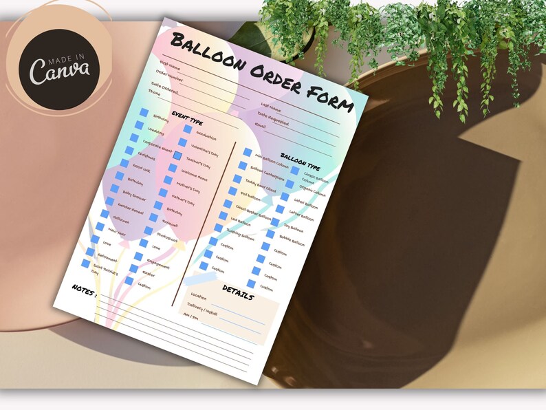 Editable Balloon Order Form Template Balloon Order Tracker Custom ...