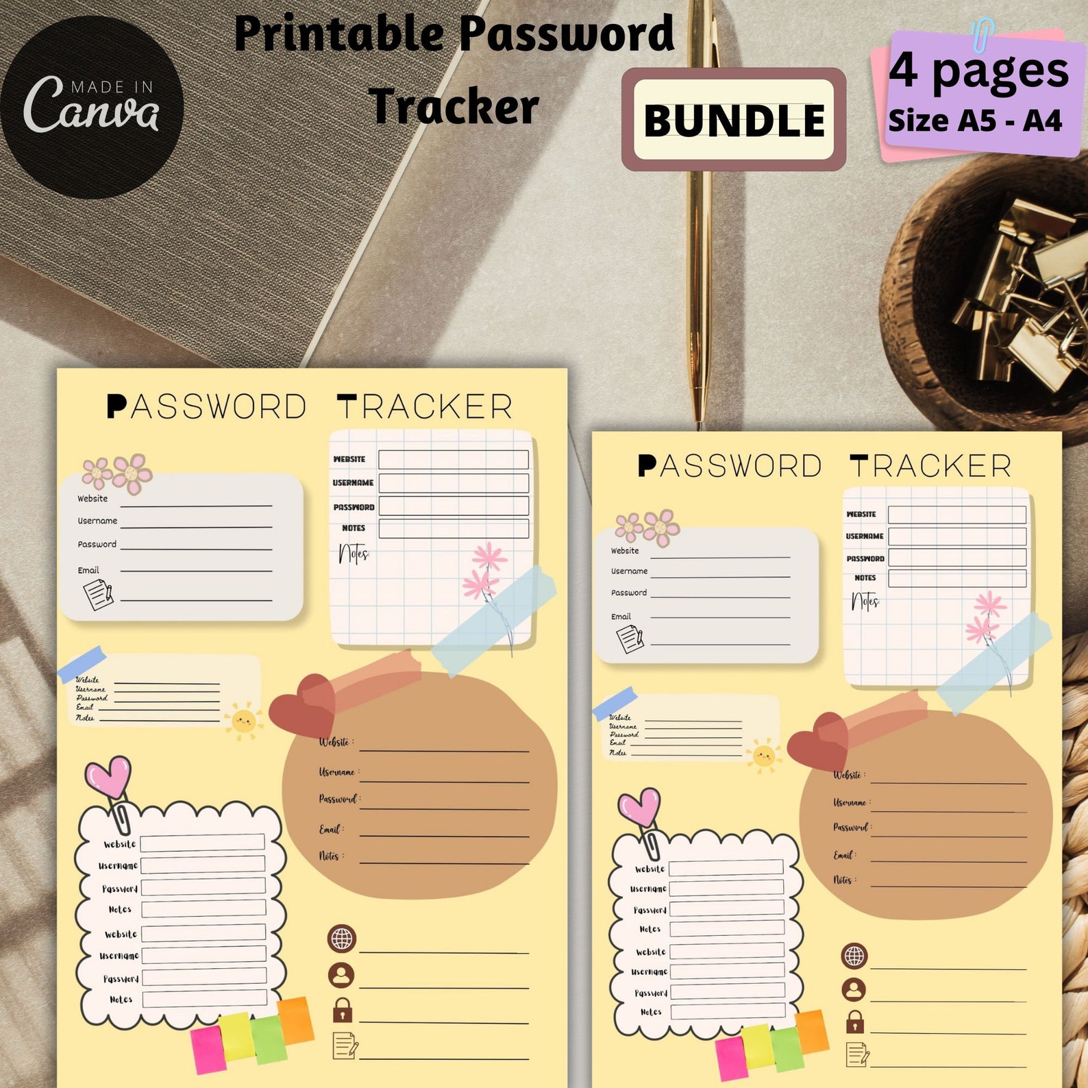 Editable Fillable Password Tracker BUNDLE, 4 Printable Password Log ...