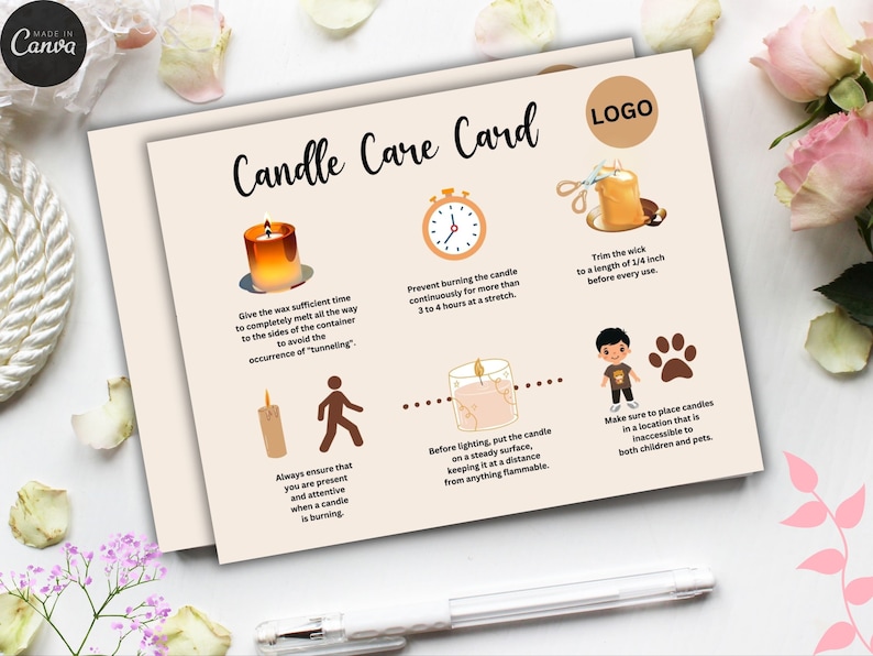Printable Candle Instructions Candle Care Card Candle Thank You Card ...