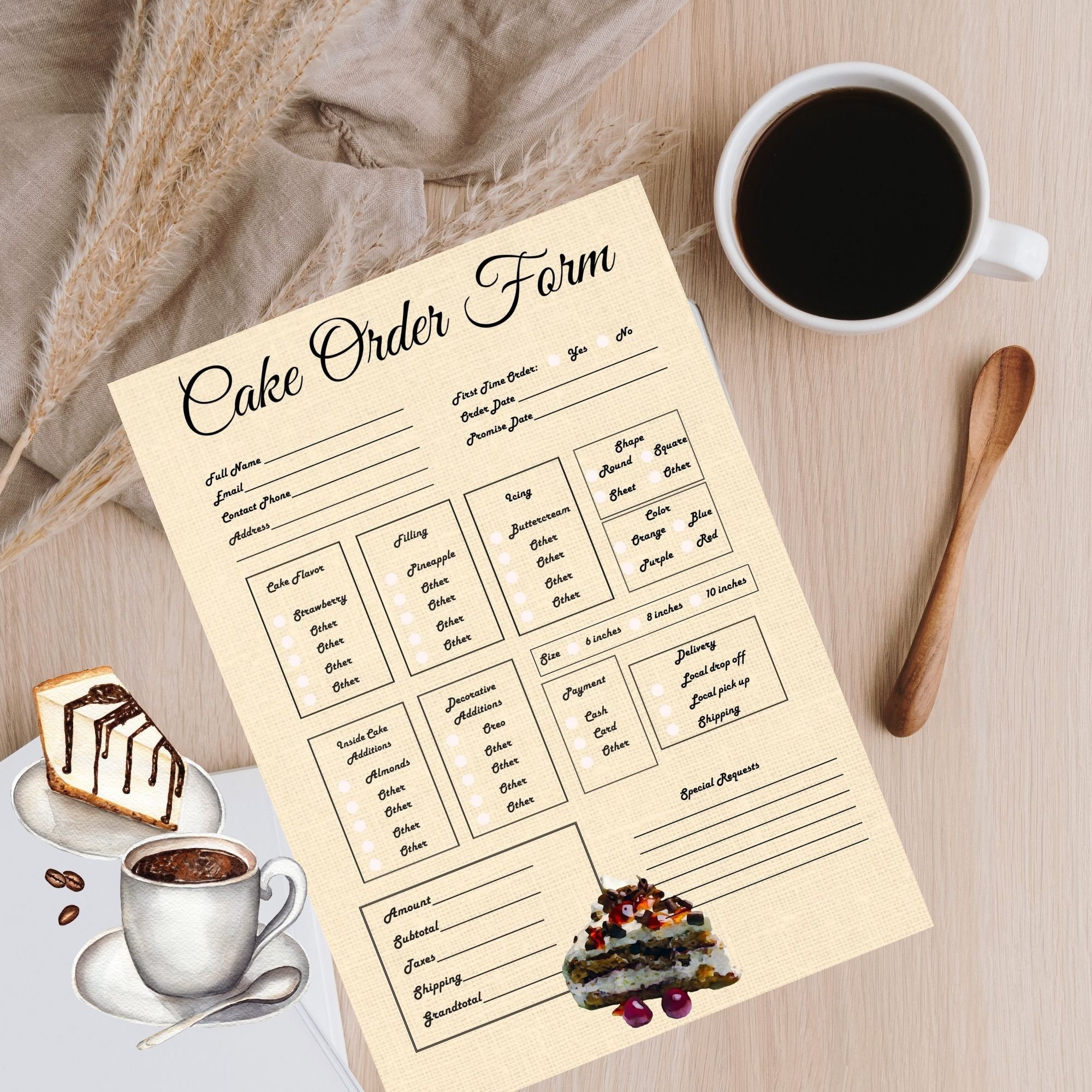 Custom Cake Order Form Editable, Bakery Order Form Printable, Small ...