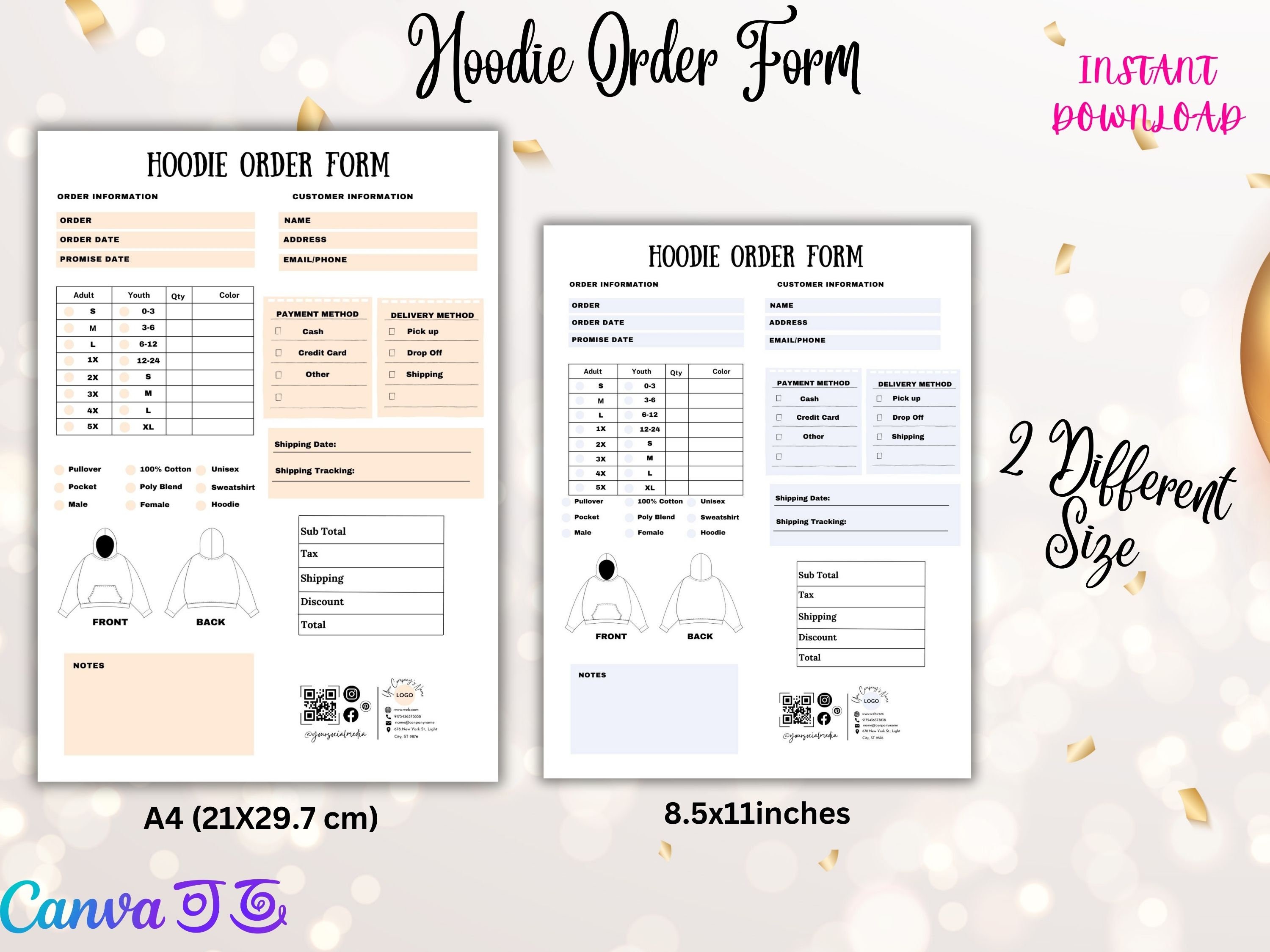 Printable Hoodie Order Form Template Clothing Order Form Craft Order ...