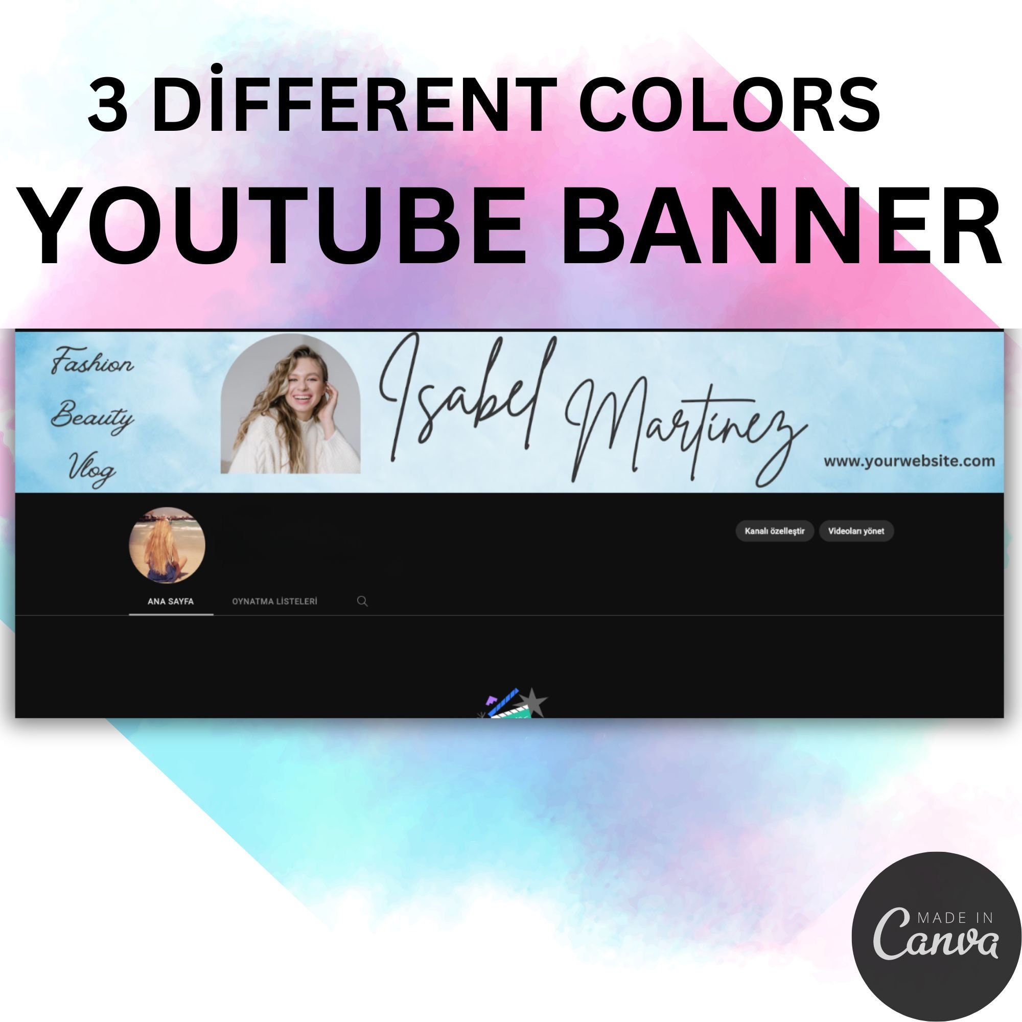 Youtube Banner Template With 3 Colors Youtube Branding Kit - Etsy