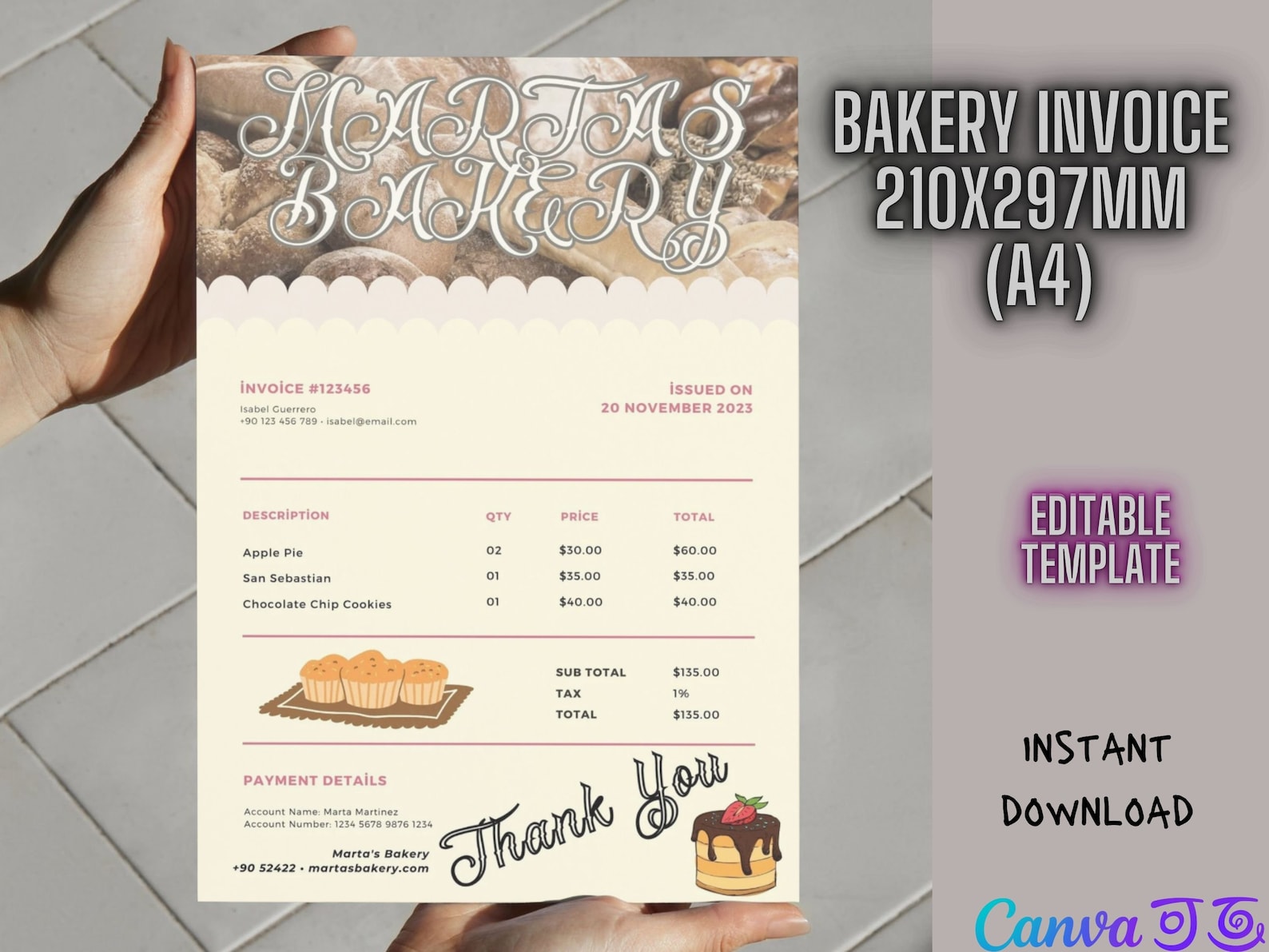 Cake Invoice Template Editable Bakery Invoice Custom Order Form ...