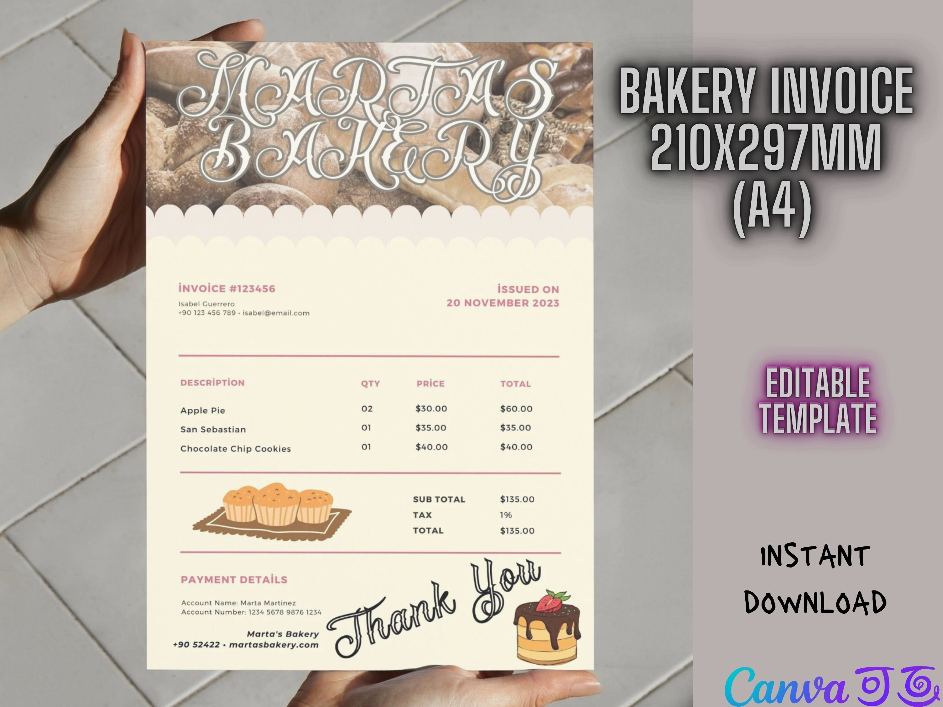 Cake Invoice Template Editable Bakery Invoice Custom Order Form ...