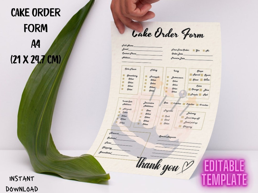 Editable Cake Order Form Template Bakery Order Form Wedding Cake Order ...