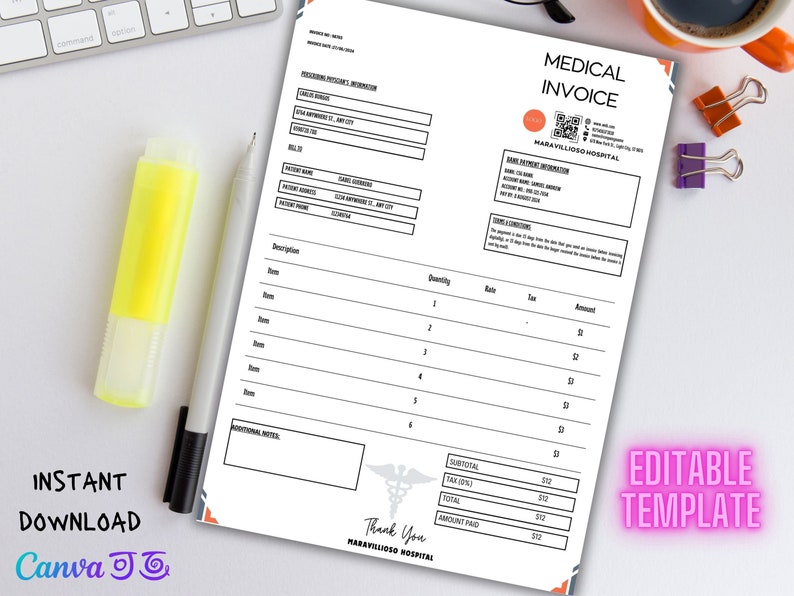 Medical Invoice Business Invoice Editable Invoice Invoice Template ...