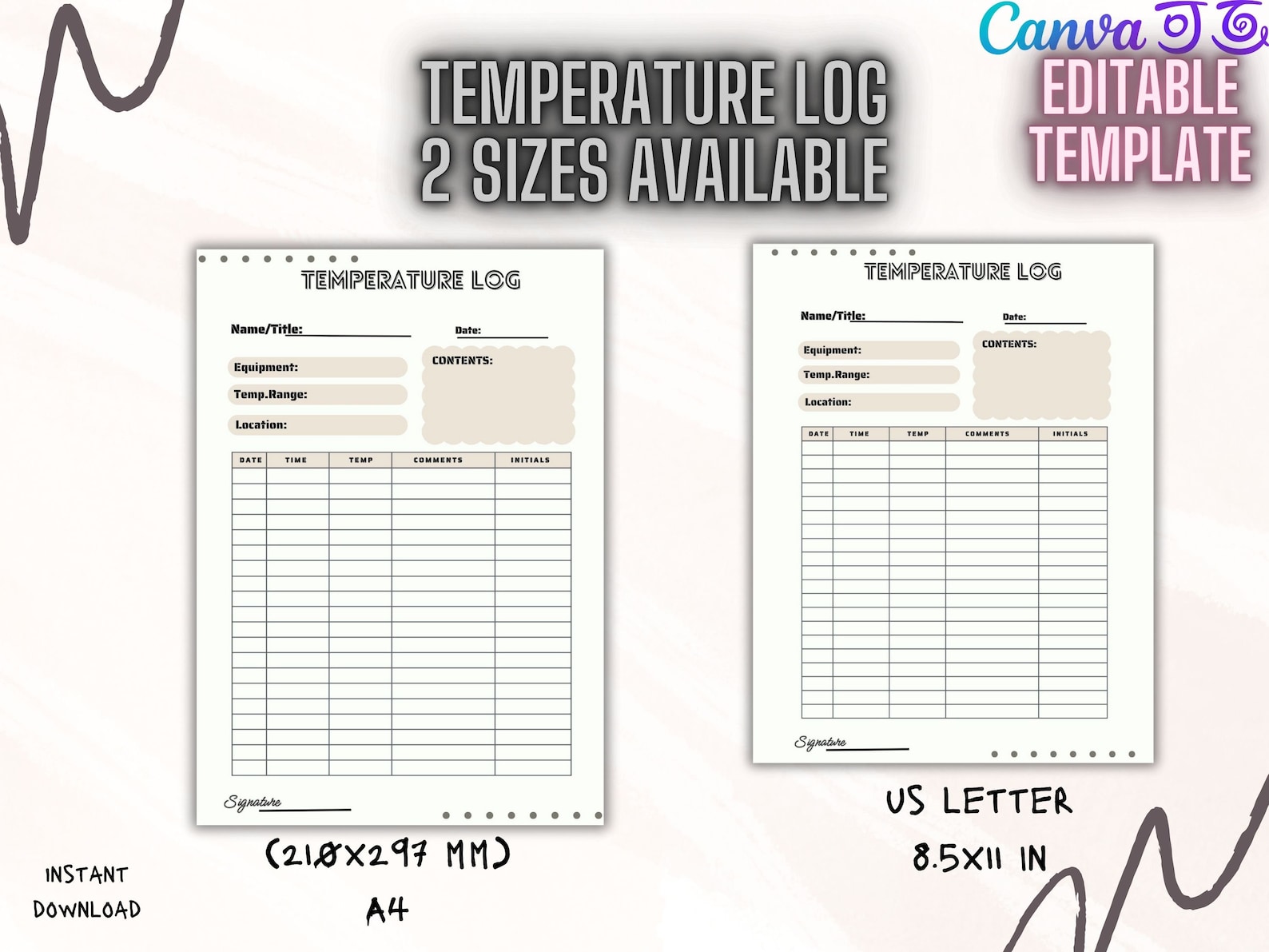 Temperature Check Record Log Daily Refrigerator Printable Temperature ...