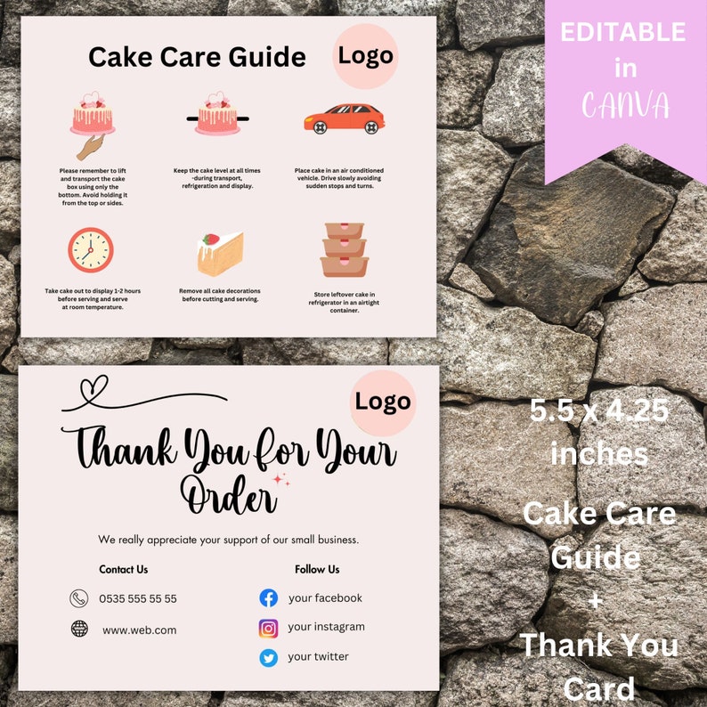Cake Care Card Cake Instructions Cake Card Template Cake Care Cards ...