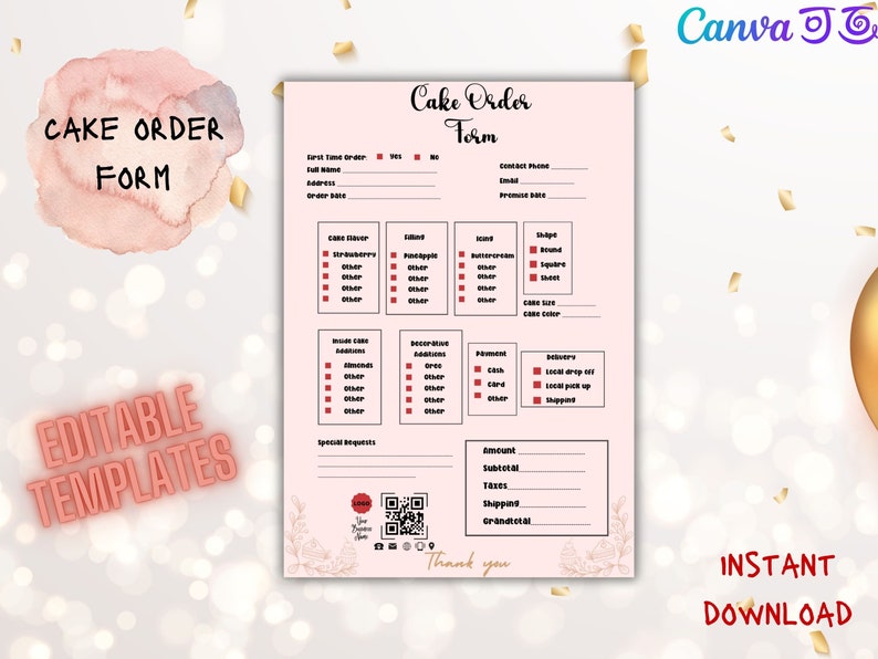 Editable Cake Order Form Template Bakery Order Form Bakery Order Form ...