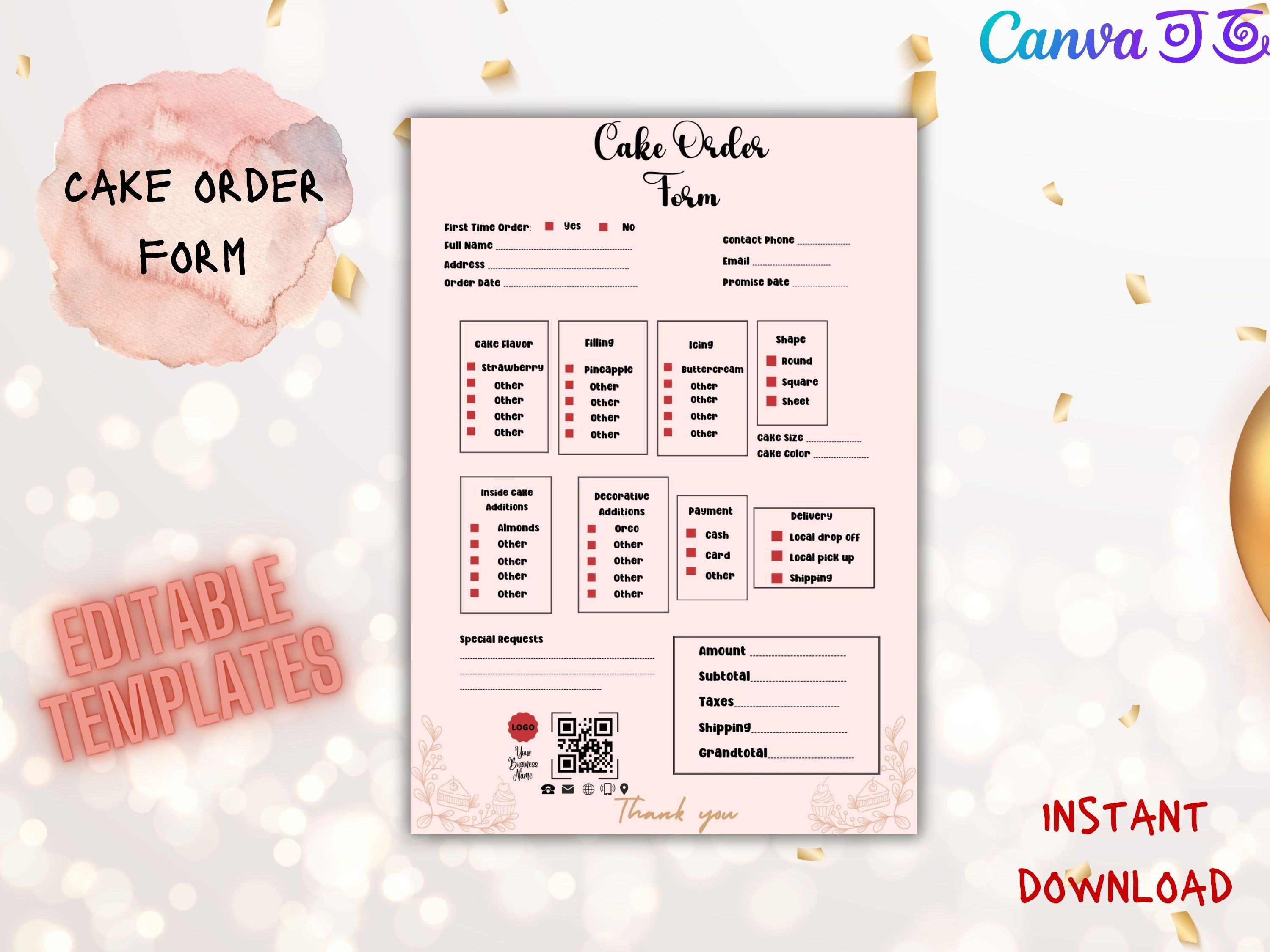 Editable Cake Order Form Template Bakery Order Form Bakery Order Form ...