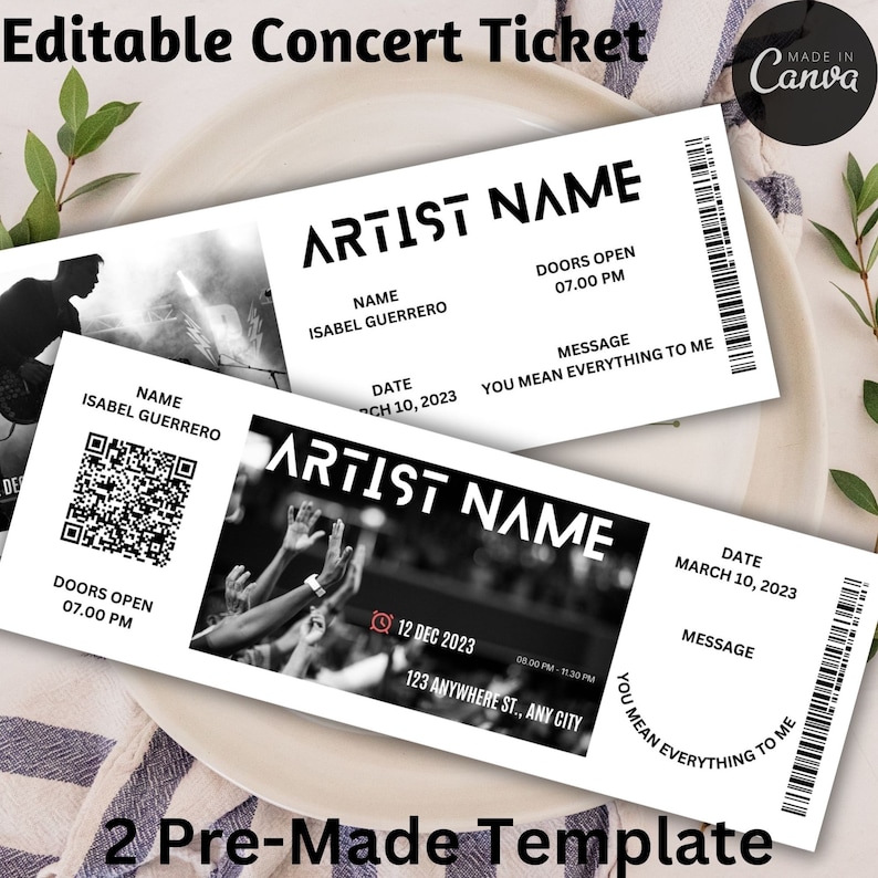 Editable Concert Ticket Template, DIY Event Ticket, Custom Concert Ticket Gift, Surprise ...