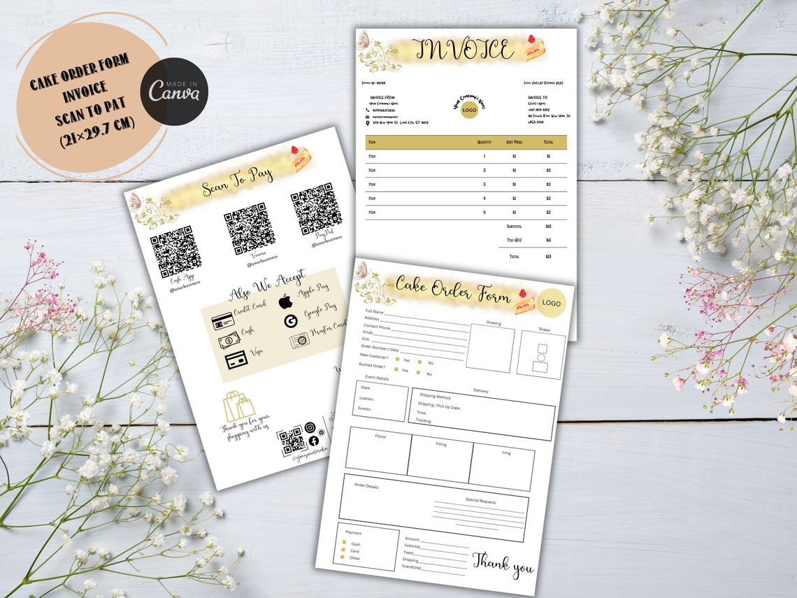 Editable Cake Order Form Cake Invoice Scan to Pay Bakery Order Form ...