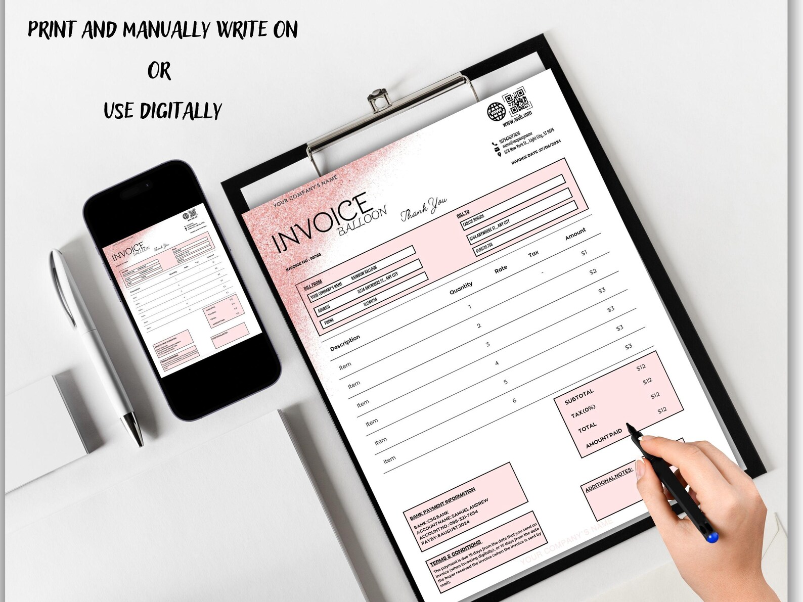 Balloon Business Invoice Template Editable PDF Customizable Balloon ...