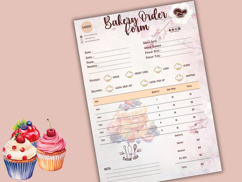 Bakery Order Form Editable Cake Order Form Printable Bakery Custom ...