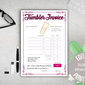 Editable Tumbler Invoice Template Editable Cup Invoice Sublimation ...