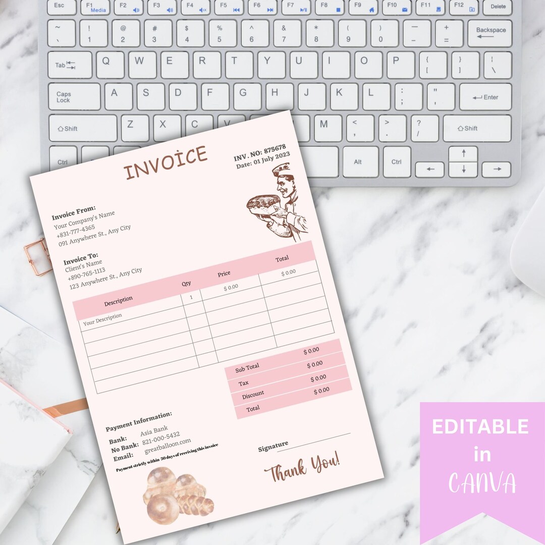 Plantilla de factura de panadería Plantilla de recibo Plantilla ...