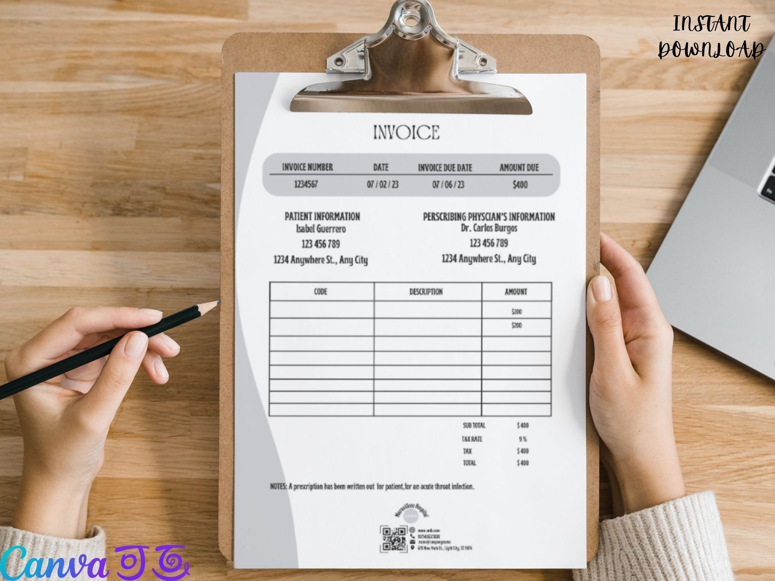 Editable Medical Invoice Template Custom Doctor's Medical Bill Receipt ...