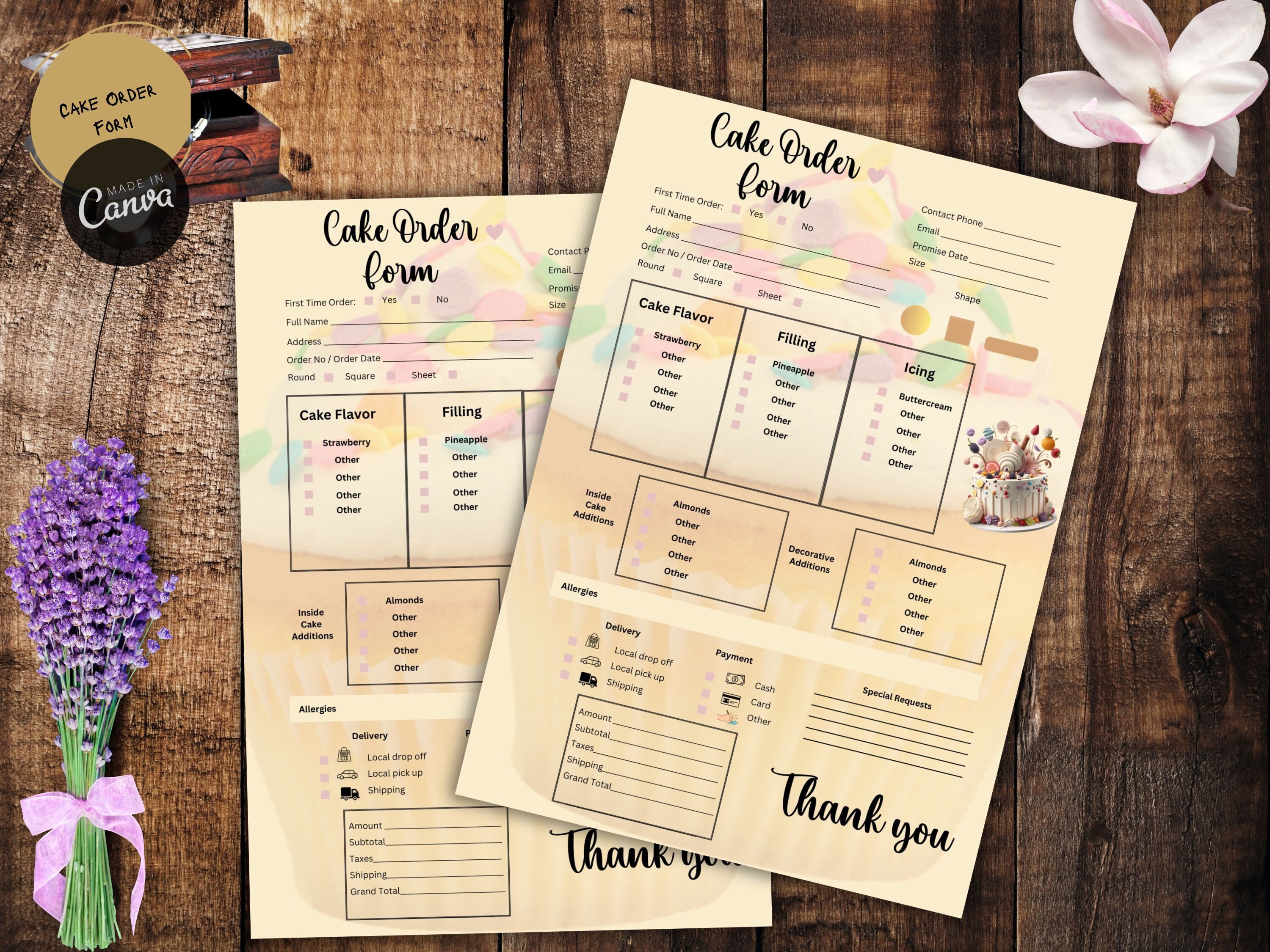 Editable Cake Order Form Template Bakery Order Form Wedding Cake Order ...