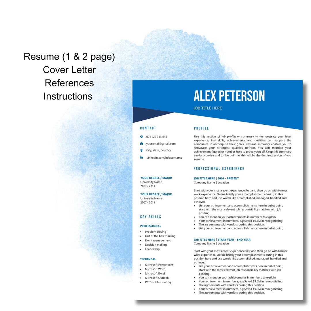 Clean Modern Resume Template 4 Page CV Template Cover Letter References ...