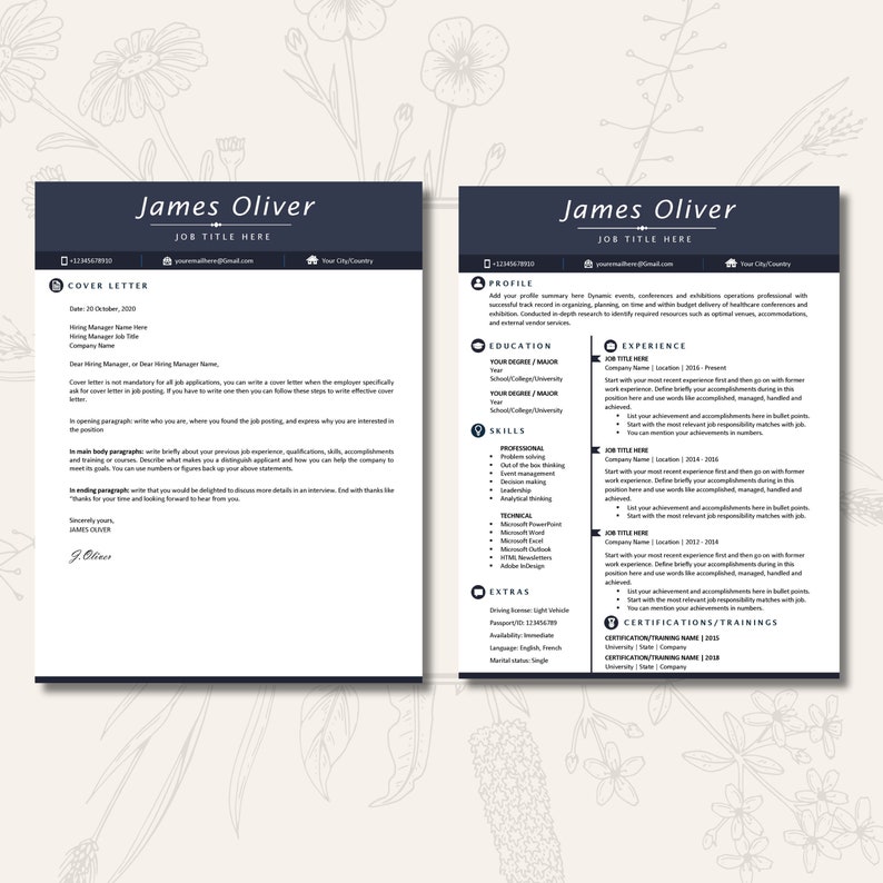 Clean Modern Resume Template 4 Page CV Template Cover Letter References ...
