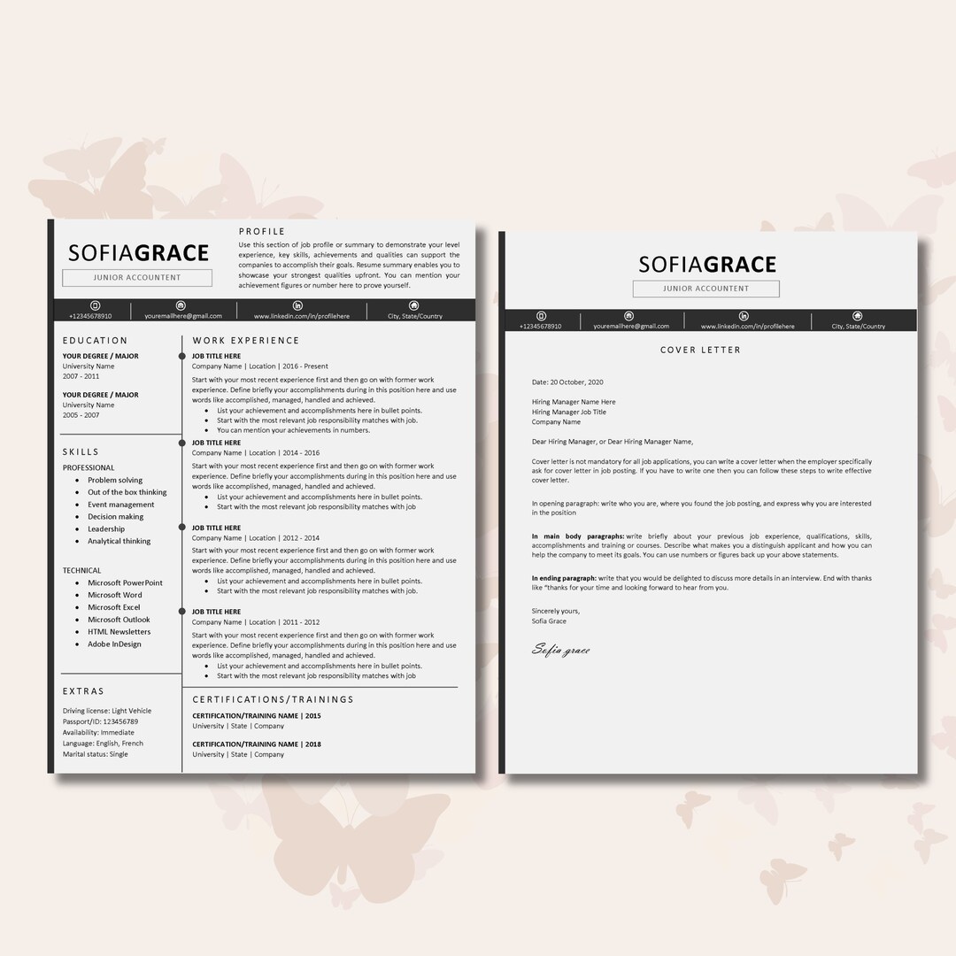 Clean Modern Resume Template 4 Page CV Template Cover Letter References ...