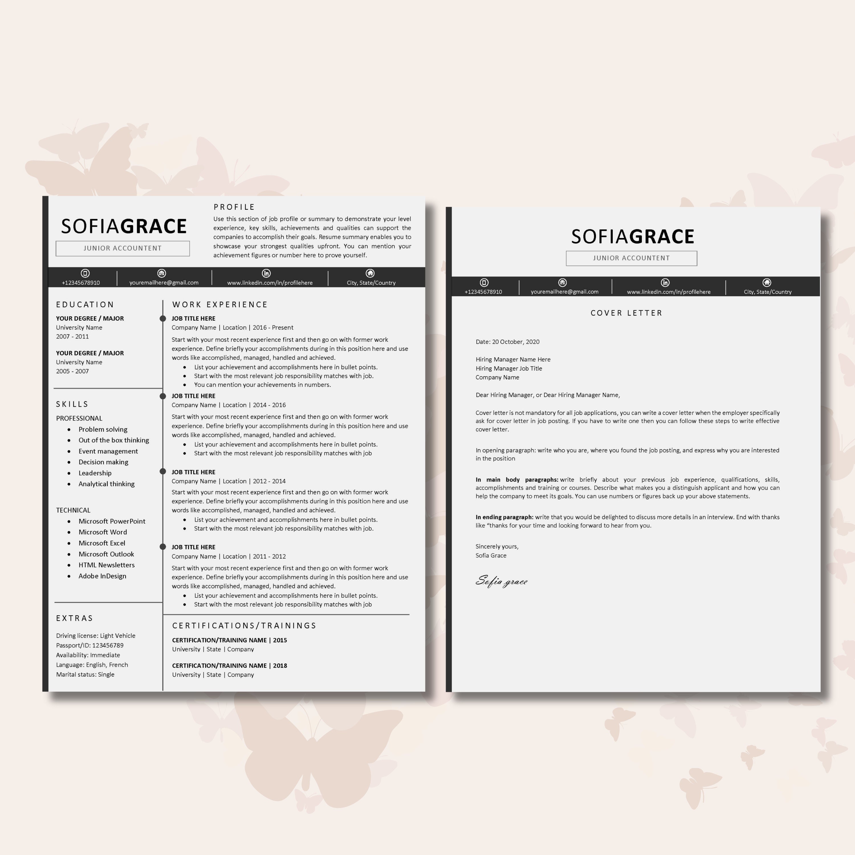 Clean Modern Resume Template 4 Page CV Template Cover - Etsy