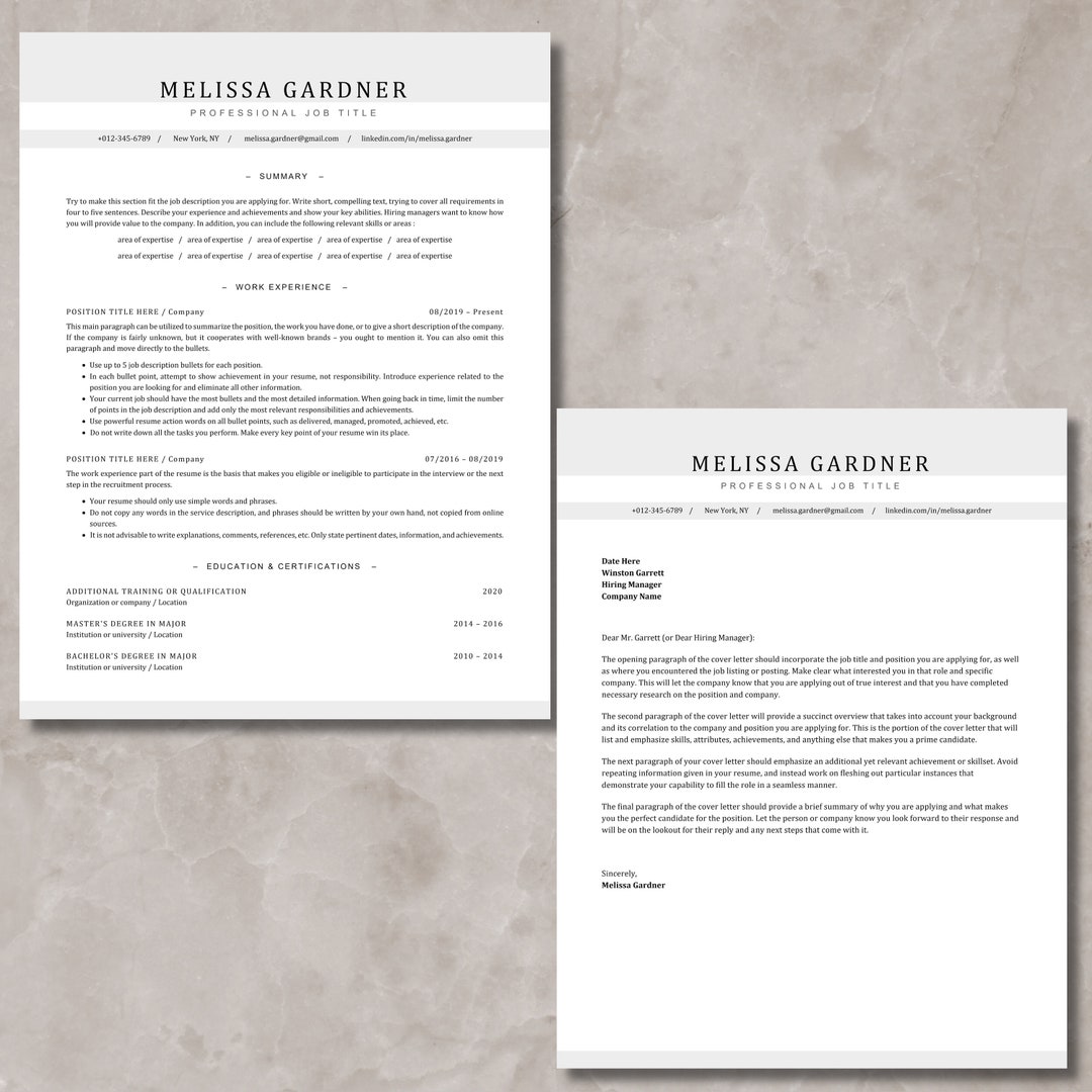 Clean Modern Resume Template 4 Page CV Template Cover - Etsy