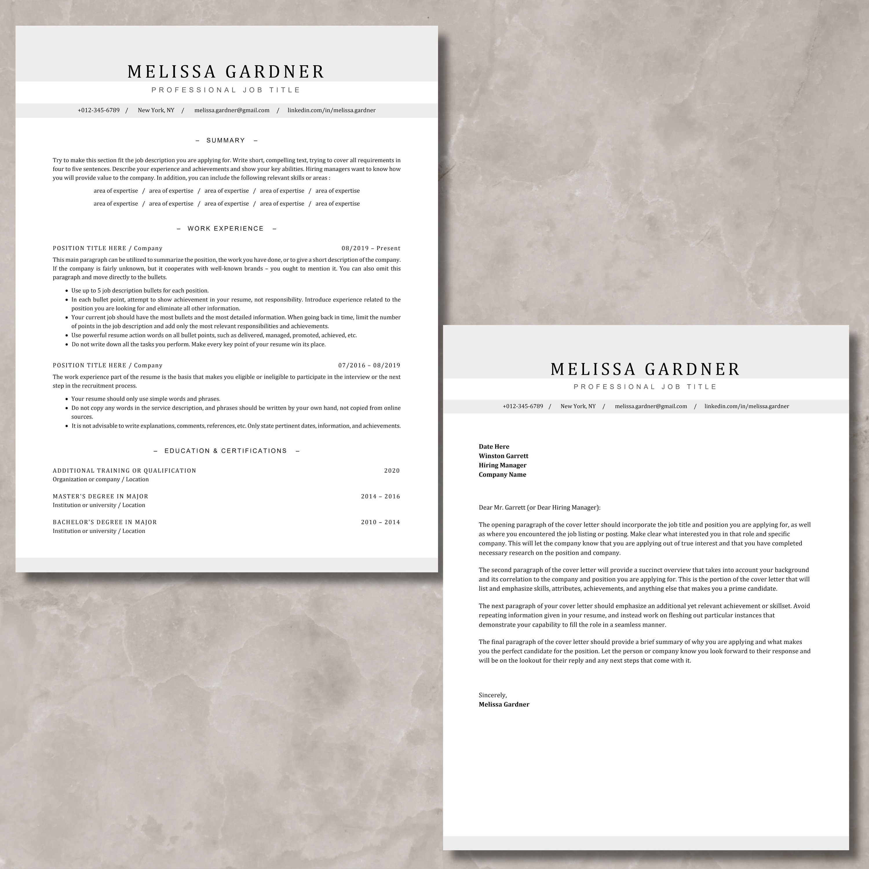 Clean Modern Resume Template 4 Page CV Template Cover - Etsy
