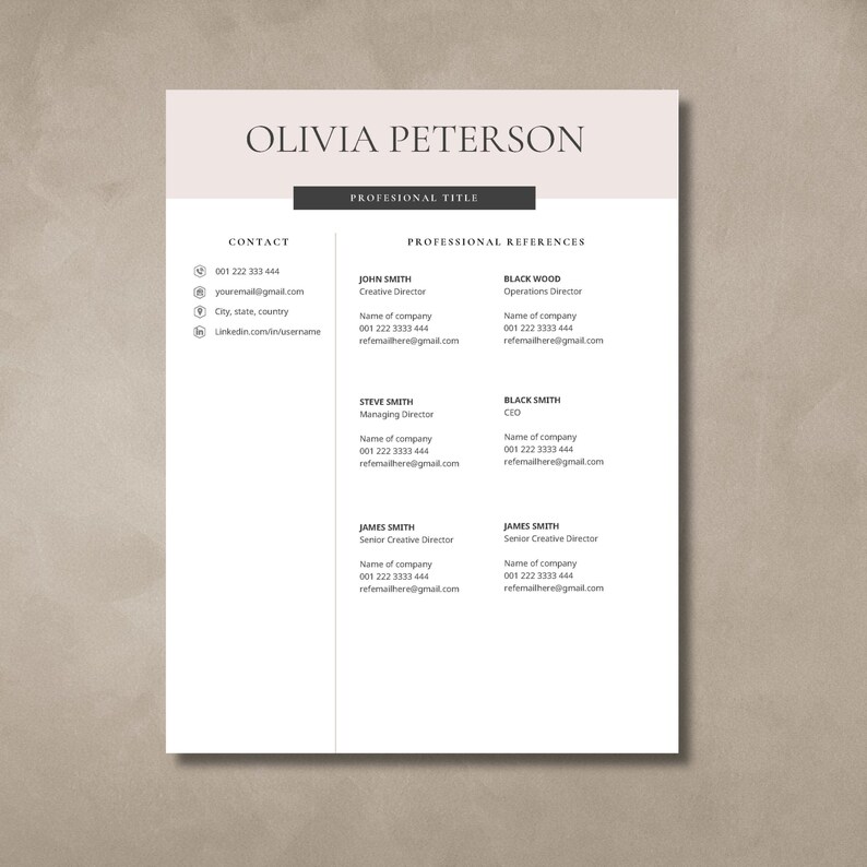 Clean Modern Resume Template 4 Page CV Template Cover Letter References ...
