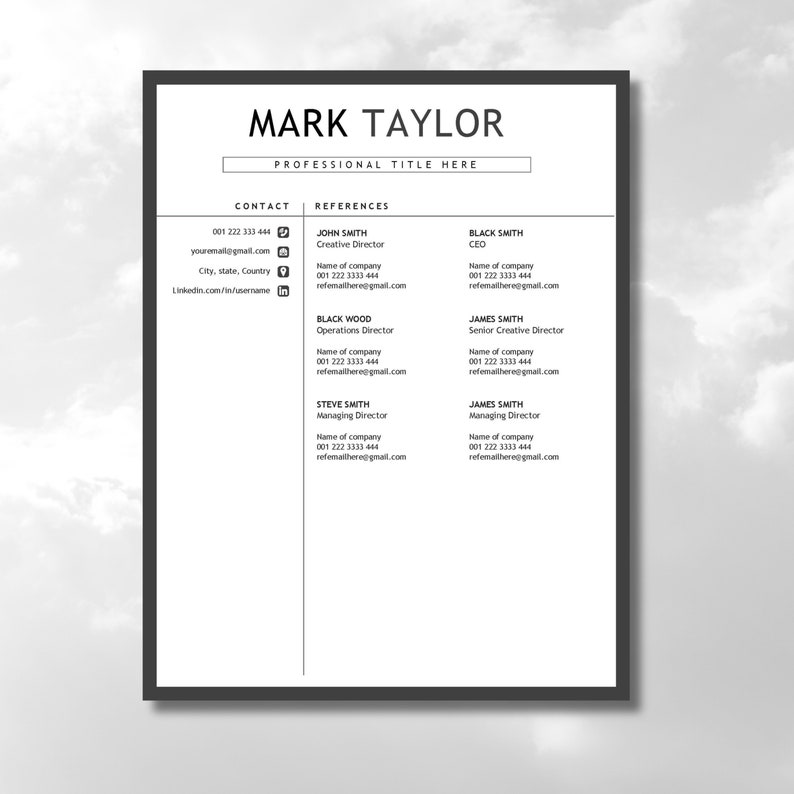 Clean Modern Resume Template 4 Page CV Template Cover Letter References ...