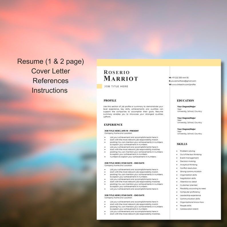 Resume Template 4 Page CV Template Cover Letter References for MS Word ...