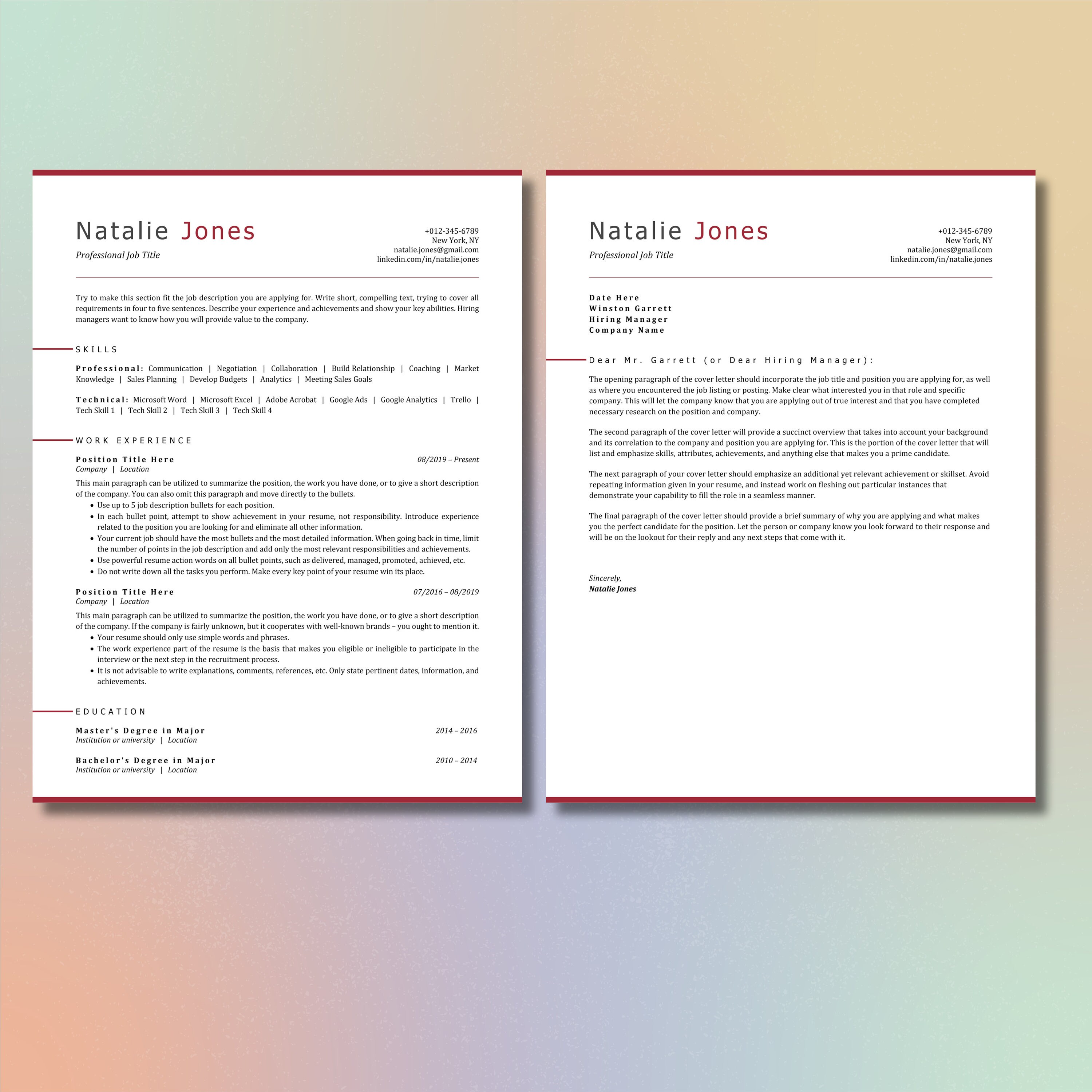 Clean Modern Resume Template 4 Page CV Template Cover Letter References ...