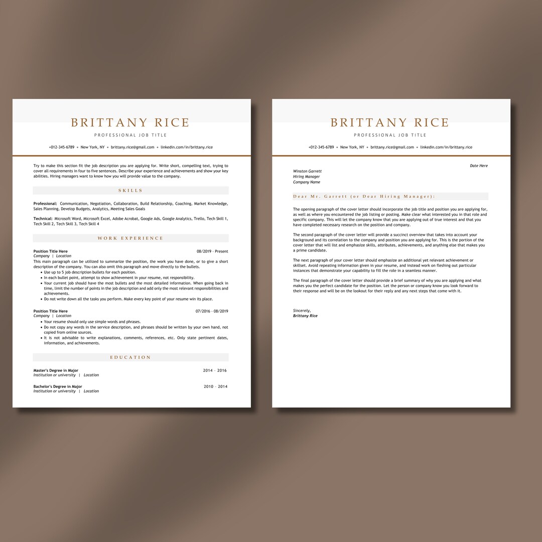 Clean Modern Resume Template 4 Page CV Template Cover Letter References ...