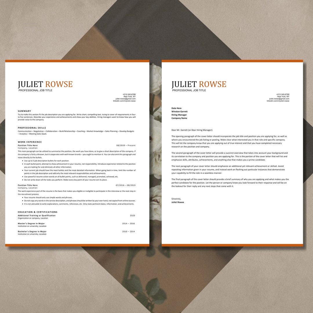 Clean Modern Resume Template 4 Page CV Template Cover Letter References ...