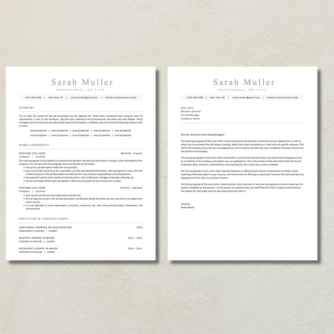 Clean Modern Resume Template 4 Page CV Template Cover Letter References ...
