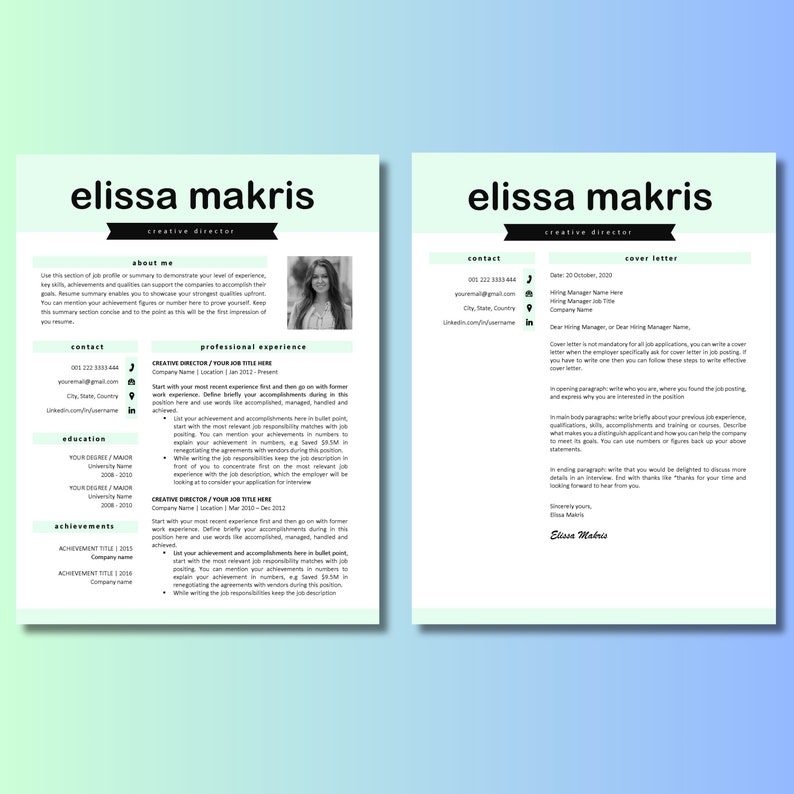 Clean Modern Resume Template 4 Page CV Template Cover Letter References ...