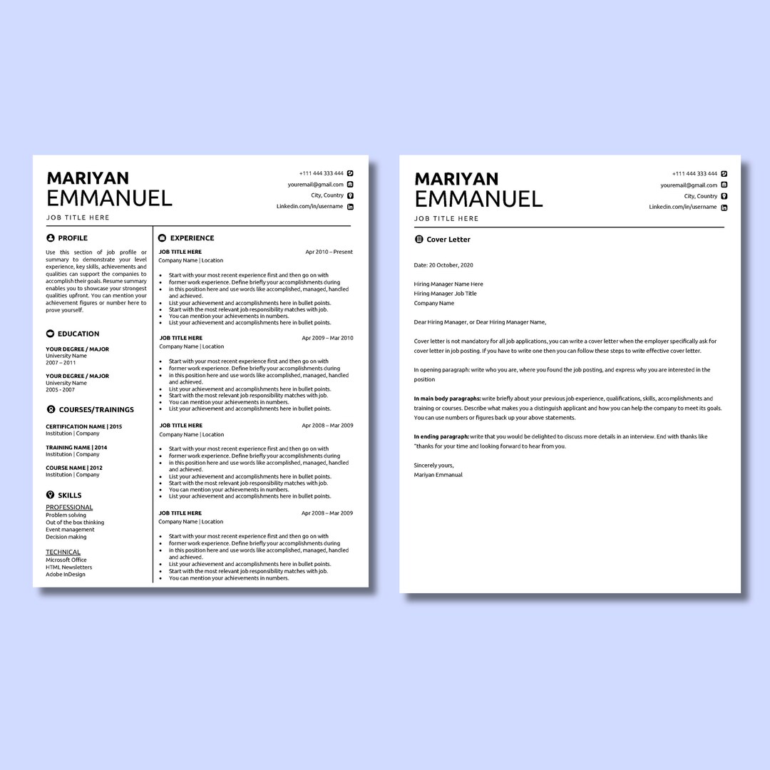 Editable Modern Resume Template Professional CV for Job Seekers Instant ...