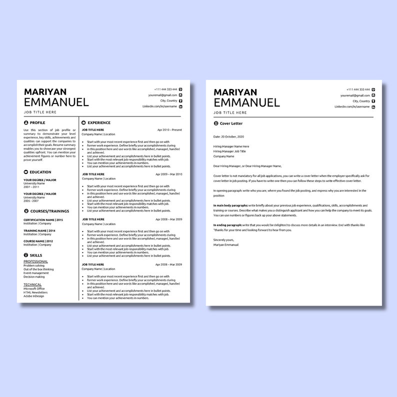 Editable Modern Resume Template Professional CV for Job Seekers Instant ...