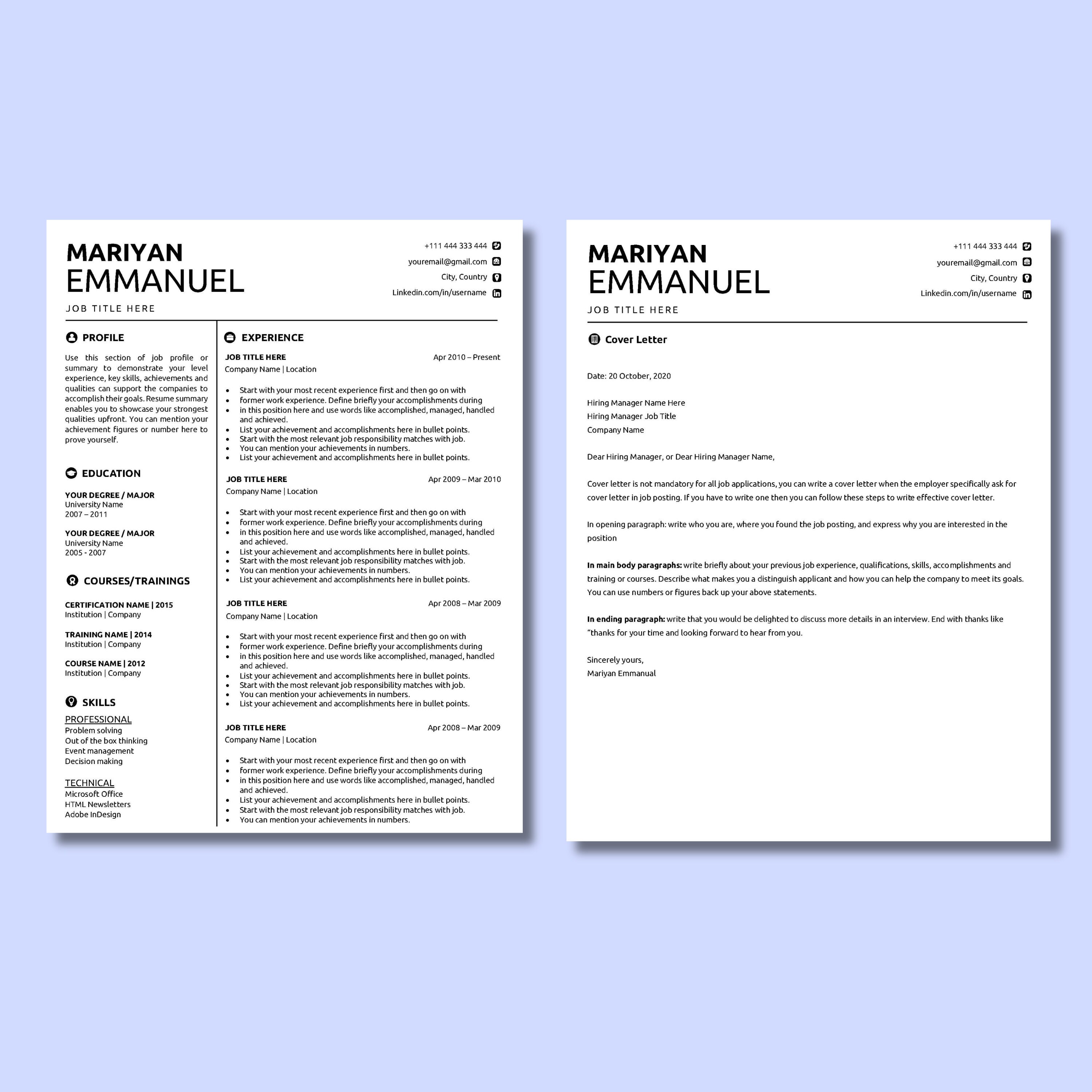 Editable Modern Resume Template Professional CV for Job Seekers Instant ...