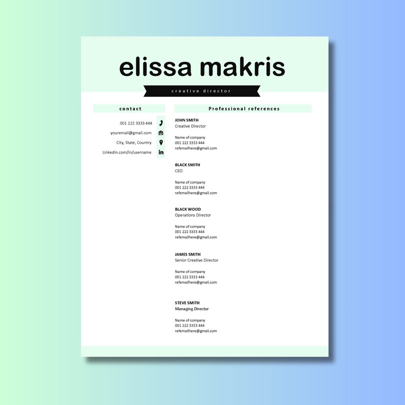 Clean Modern Resume Template 4 Page CV Template Cover Letter References ...