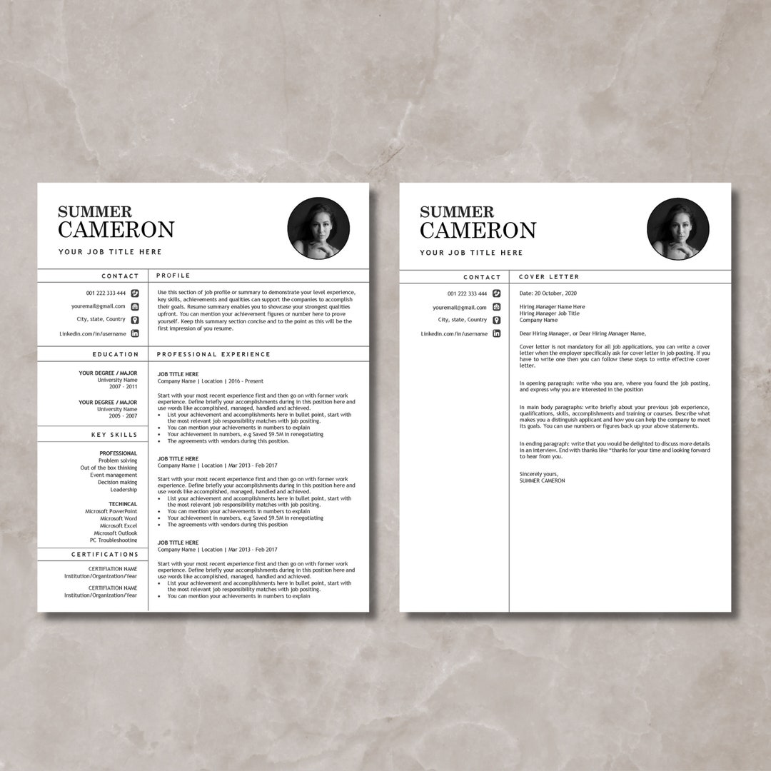 Clean Modern Resume Template 4 Page CV Template Cover - Etsy