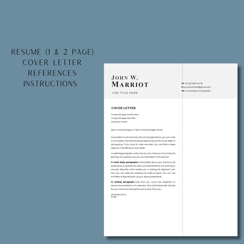 Clean Modern Resume Template 4 Page CV Template Cover Letter References ...