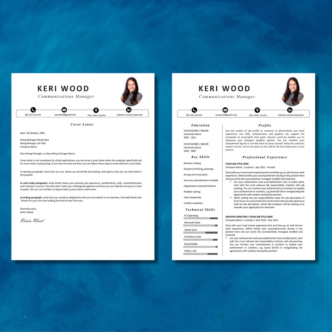 Clean Modern Resume Template 4 Page CV Template Cover - Etsy