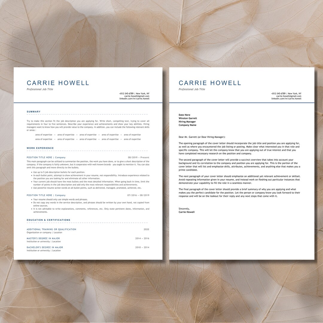 Clean Modern Resume Template 4 Page CV Template Cover Letter References ...