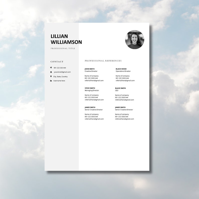 Clean Modern Resume Template 4 Page CV Template Cover Letter References ...
