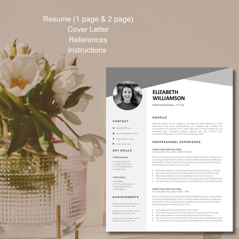 Clean Modern Resume Template 4 Page CV Template Cover Letter References ...