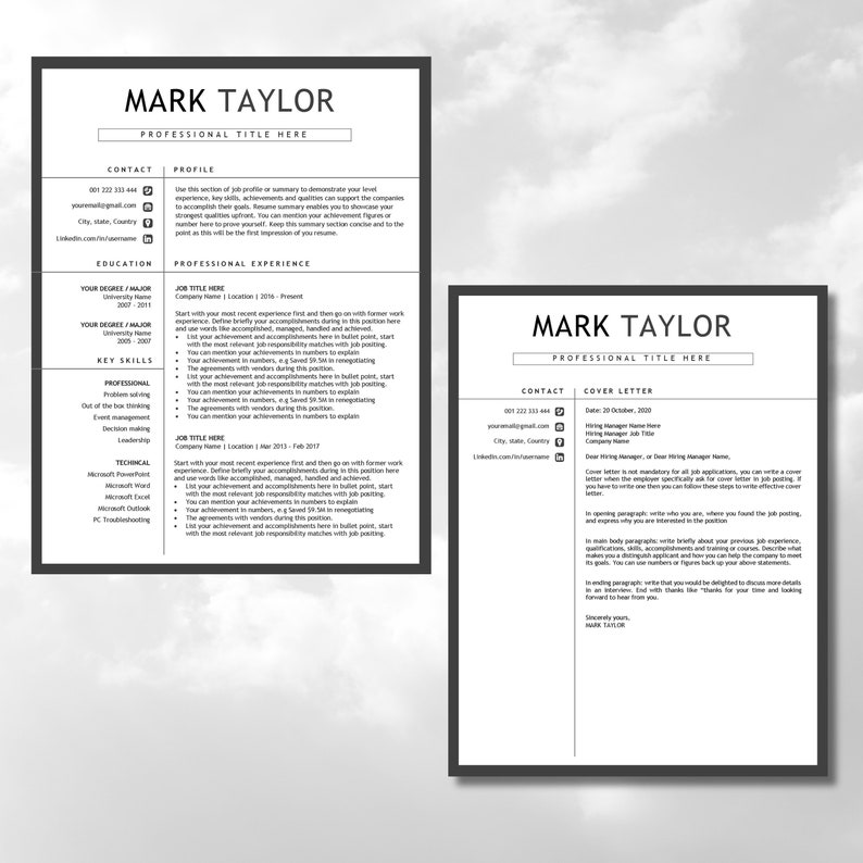 Clean Modern Resume Template 4 Page CV Template Cover Letter References ...