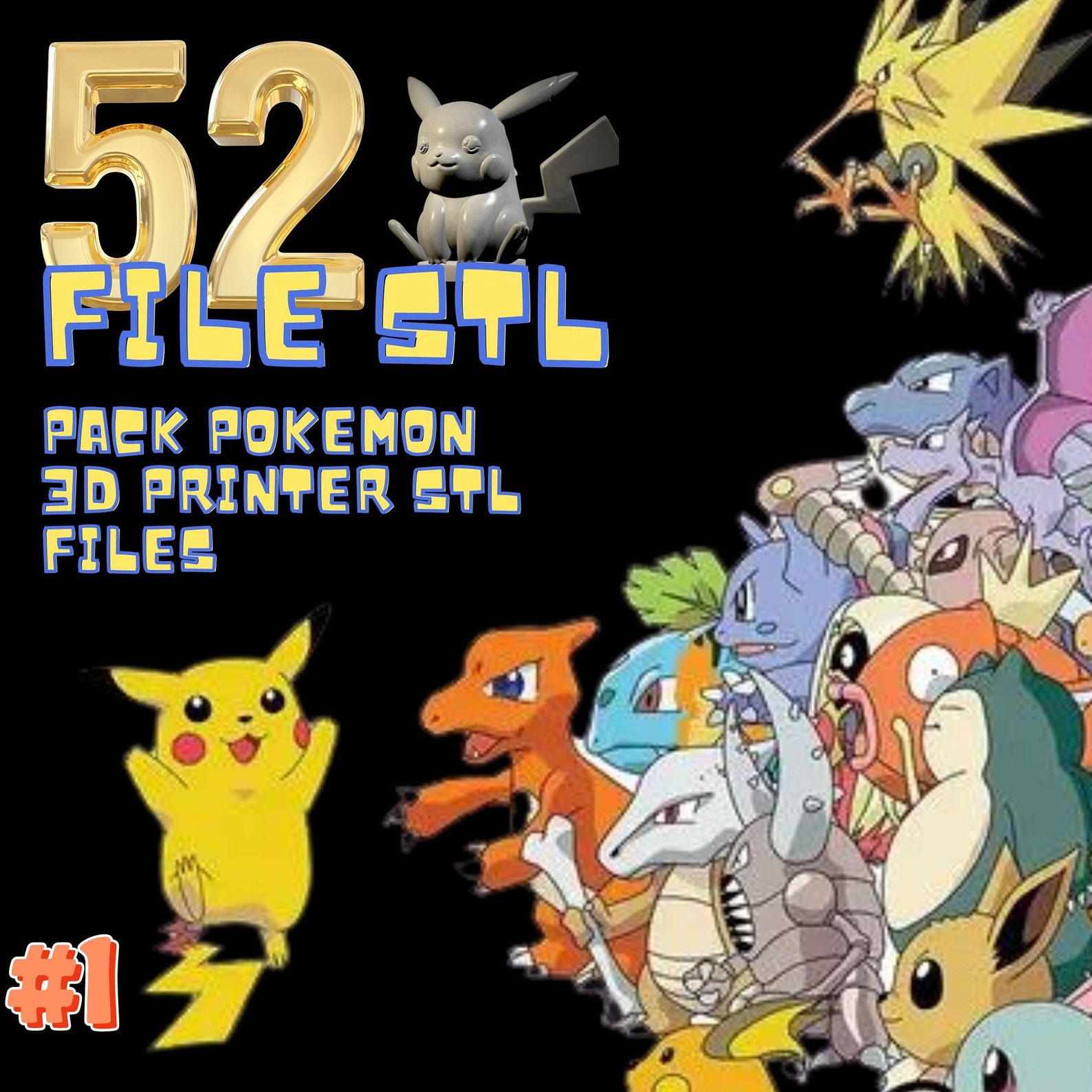 Pack Pokemon 52 Pack - Printer Stl Files - Pokemon 3D Figure, Pokemon ...