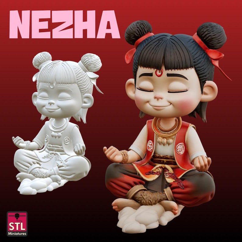 STL File – Nezha Meditation Pose – Comic Style Fanart – 3D Printable ...