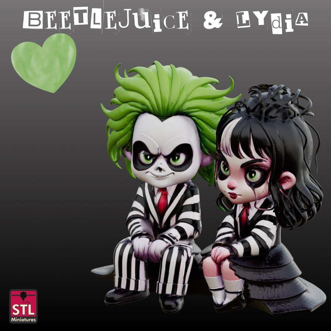 STL File – Beetlejuice & Lydia Chibi Couple – Fanart Comic Style – 3D ...